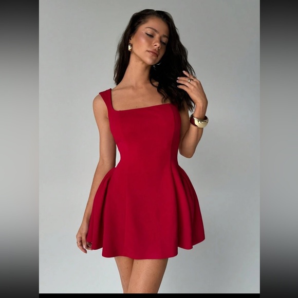 Dresses | New Inventory Solid Red Mini Aline Square Mini Dress | Poshmark